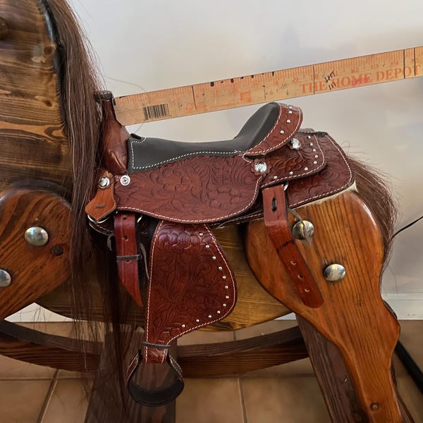 6" Mini Western Leather Seat Decorative Toy Kids Play Rocking Horse ...