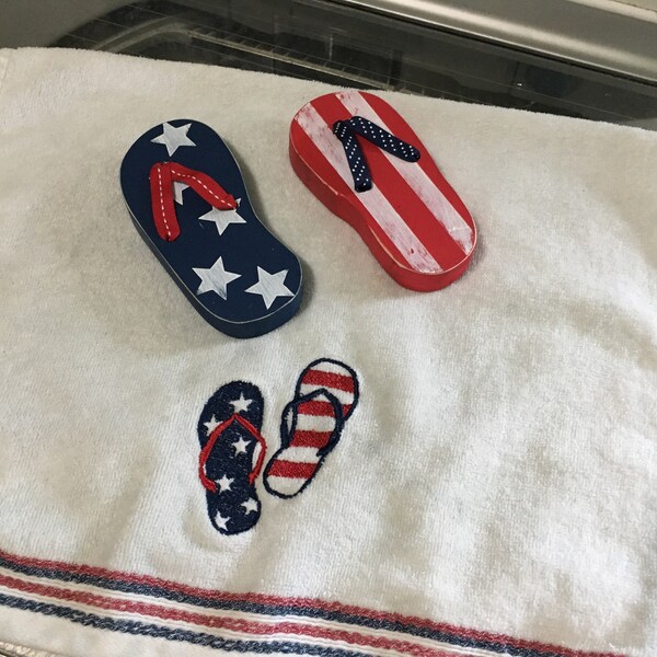 Patriotic Red White and Blue Wooden Flip Flop Pair SET | Hand-cut ...