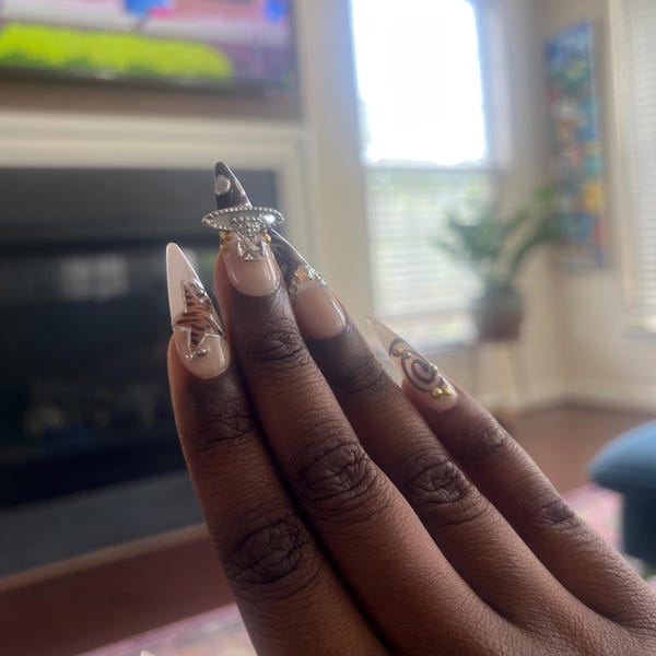 Swan Nails, Custom Hand Paint Acrylic Nails , 3D Press on Nail, Black ...