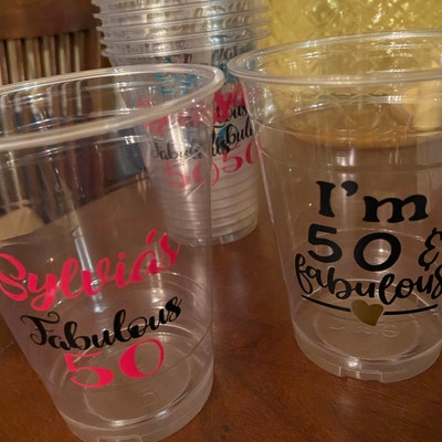 Fabulous 50 Party Cups Fifty Disposable 50th Birthday Cup Set With Lids ...