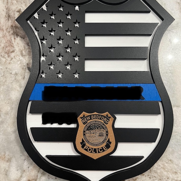 Custom Police Shield Wall Plaque - Personalized Thin Blue Line Design ...