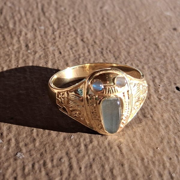 14k Gold Gemstone Scarab Ring, 14K Gold Designer Labradorite Scarab ...