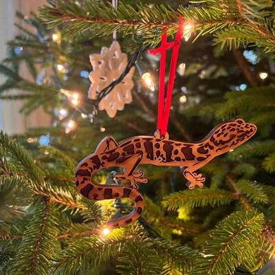 Gecko Ornament Detailed Western Banded Gecko Lizard Black Cherry Wood ...