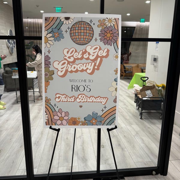 Groovy Floral Birthday Welcome Sign Template, Retro 70s Birthday ...