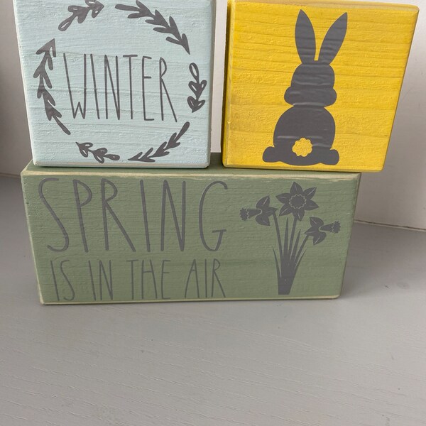 Spring / Easter Block Wooden Signs - Etsy UK