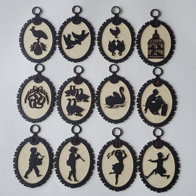 12 Days of Christmas Silhouette Ornaments With Antiqued Paper and Red ...