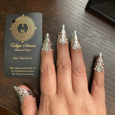 Full Armor Articulated Finger Claws Nails Ring Gold Set Style 2 ...