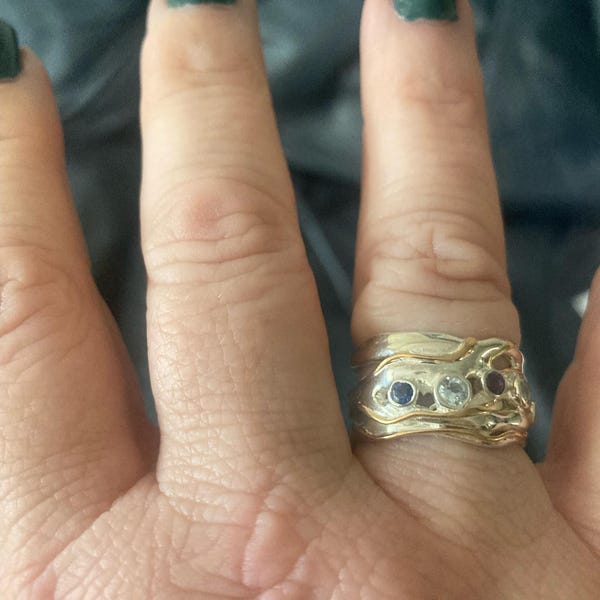 Spinning Ring, Dainty Silver and Brass Spinner Ring, Sterling Silver ...