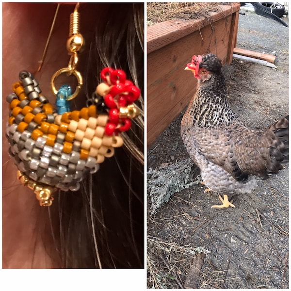 Unique Beaded Hen Earrings, Funny Dangle Chickens, Customized Jewelry ...
