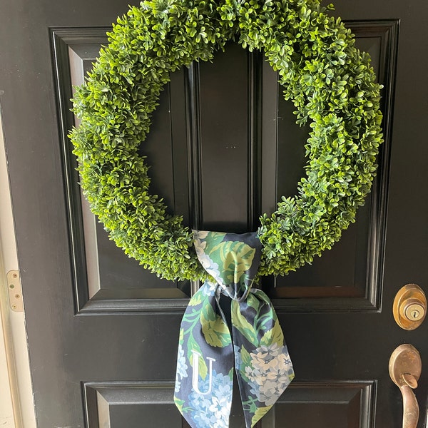 Monogram Floral Chinoiserie Wreath Sash for Front Door, Personalized ...