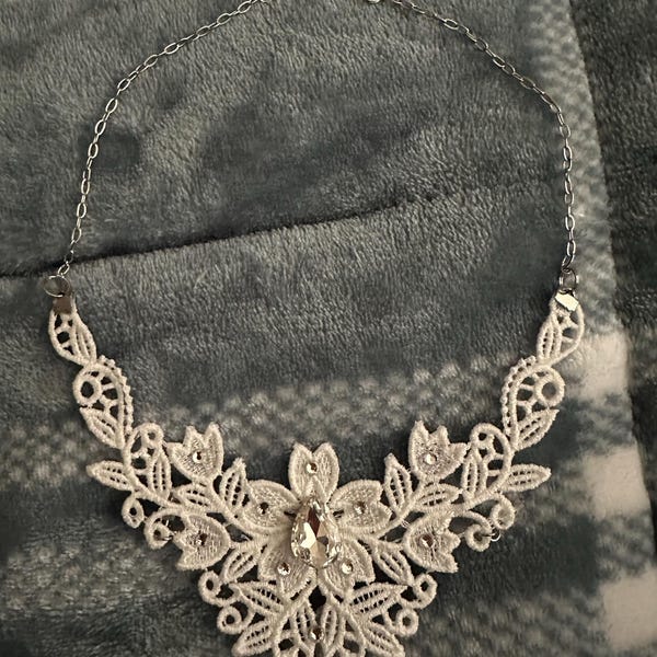 Intricate Black Lace Necklace With Blue Glass Cabochon Intricate ...