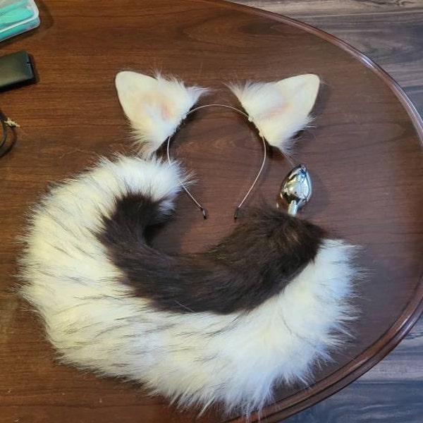 Realistic Faux Fur Snow Leopard Ear and Tail Set Anime Cosplay Tail and ...