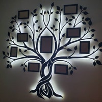 Large Family Photo Collage With Led Light, Wooden Photo Frames, Wood ...