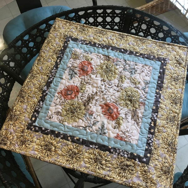 Quilted Batik Table Runner in Earth Tones With Blue, Modern Quilted ...
