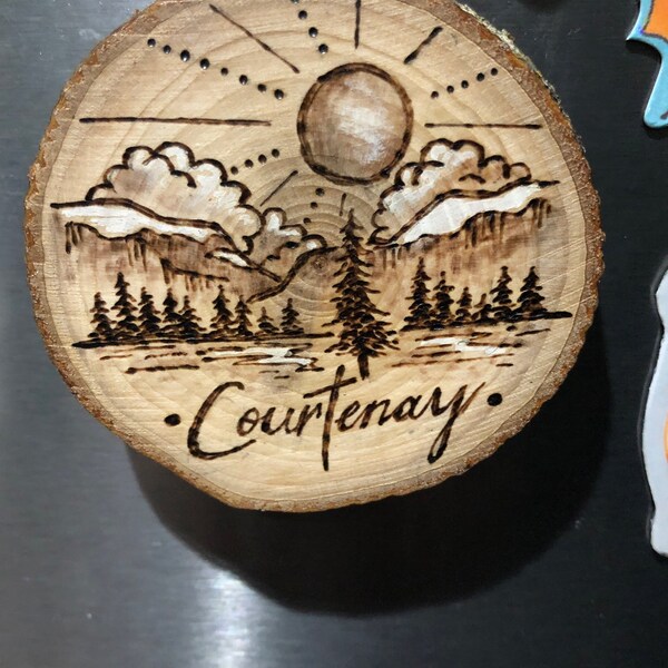 Wild Rose Moon - Pyrography Woodburn Wall Decor, Live Edge Wood Wall ...
