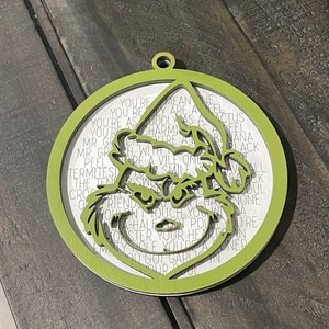 Grinch Face Ornament SVG, Grinch Ornament SVG, Grinch Laser Cut File ...