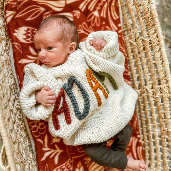Custom Name Boy Sweater, Personalized Name Sweater, Hand Embroidered ...
