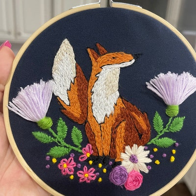 Hand Embroidery FOX Embroidery Pattern With Flowers, Beginner ...