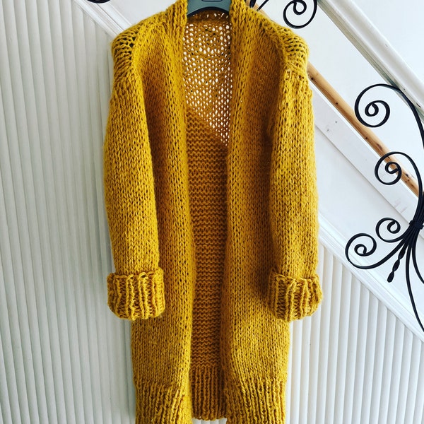 Long Chunky Cardi Knitting Pattern Instant Download, Big Sizes Cardigan ...