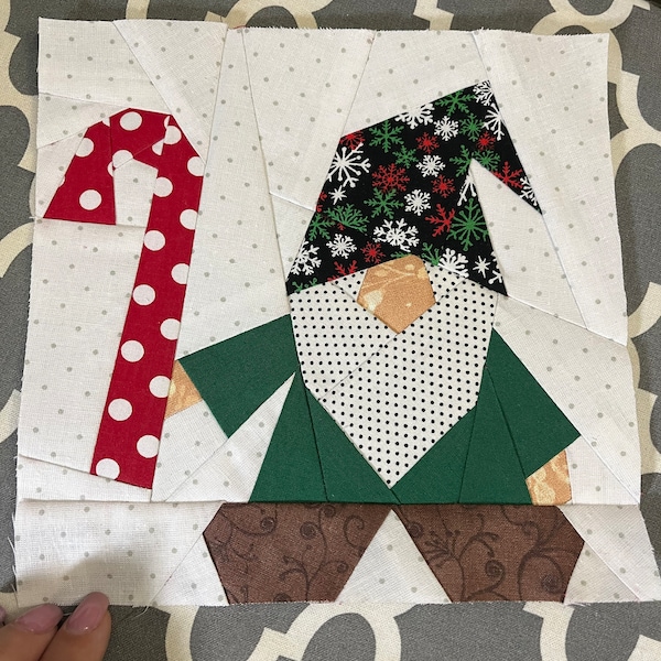 GNOME With CANDY CANE Paper Pieced Block Pattern in Pdf - Etsy