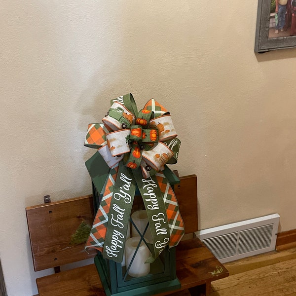 Fall Bow, Happy Fall Y’all Bow, Pumpkin Bow, Vintage Truck Bow, Green ...
