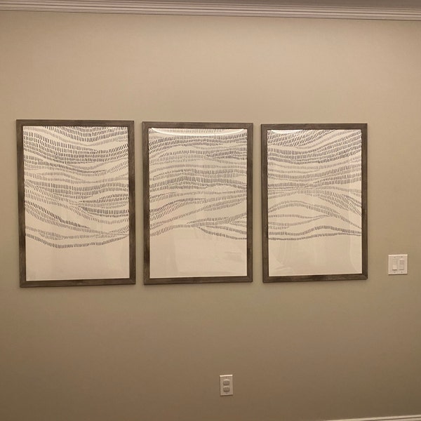 Coastal Wave Print Set | Abstract Ocean Art in Slate Blue, Modern Minimalist Triptych | "the ...