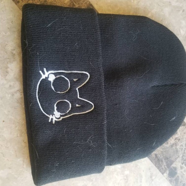 Glow in the Dark Crying Cat Beanie, Embroidered Black Unisex Adult Beanie, Cuffed Knit Beanies ...