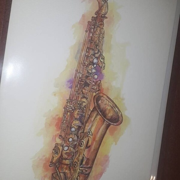 Baritone Saxophone Colour Pencil Drawing Greeting Card, Illustration by ...