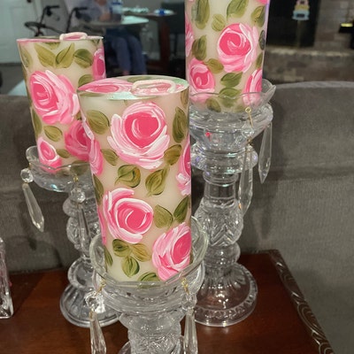 Hand Painted Blue Rose Perfume Bottle Atomizer Romantic Cottage Shabby ...