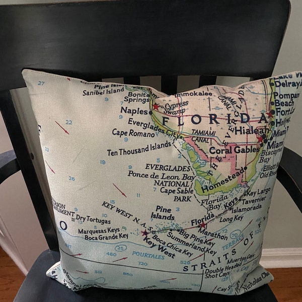 Florida Keys Map Pillow - Key West Wedding Gift - Florida Keys Pillow ...