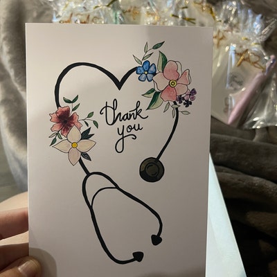 HEALTHCARE / NURSING / DOCTOR Thank You Card Watercolor Hand-painted ...