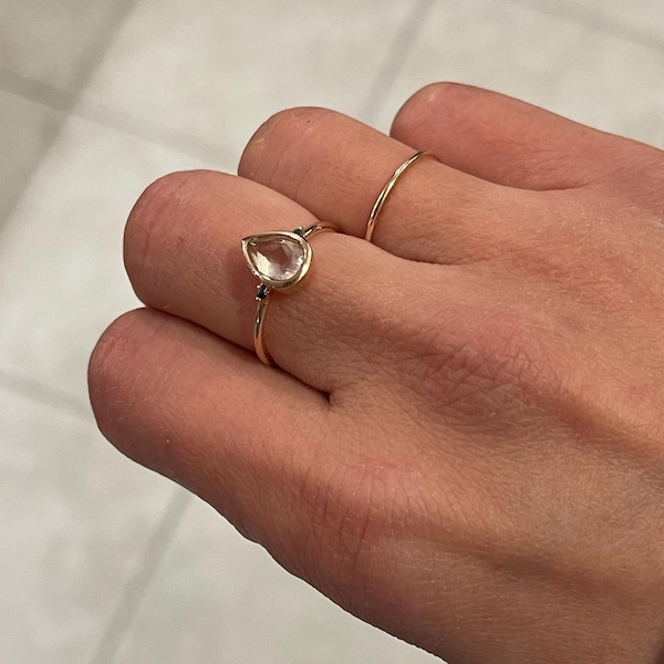 Vintage Morganite Engagement Ring Set Rose Gold Pear Cut Wedding Ring ...