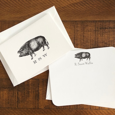 Personalized Pig Stationery Note Card Set - Etsy