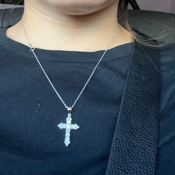 Created Diamond Cross Pendant Necklace: 925 Sterling Silver, Round Cut ...