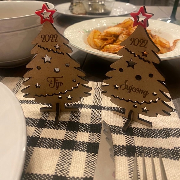 Personalized Christmas Place Cards - Custom 3D Wooden Tree Name Place ...