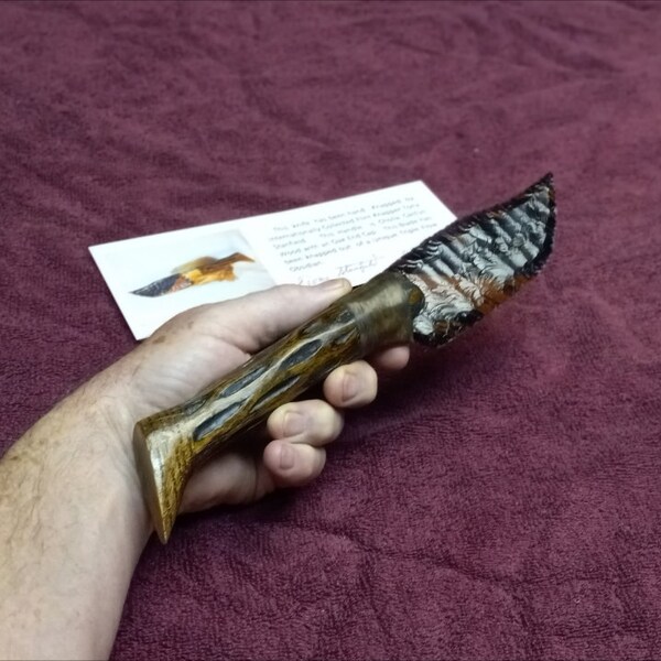 Large Knapped Glass Bowie Knife With Deer Antler Handle Flint Knapping ...