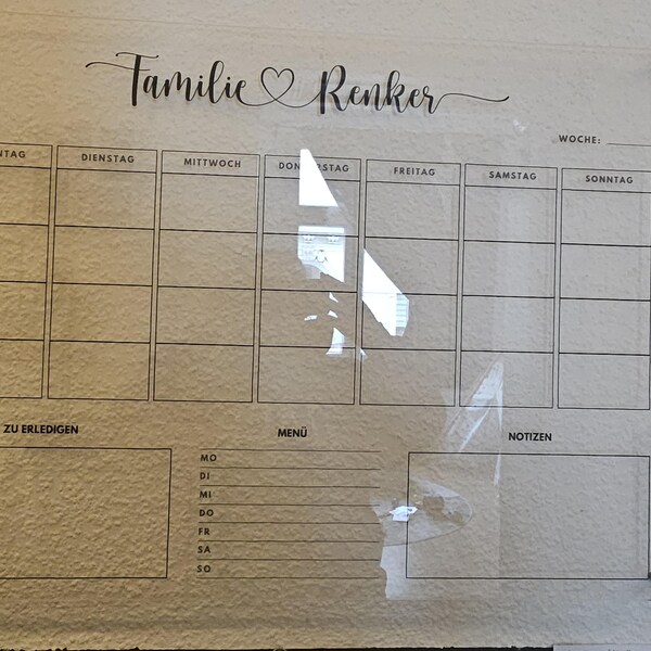 Wochenplaner aus Acrylglas in A3, Wochenplan für die Wand, Acryl Planer ...