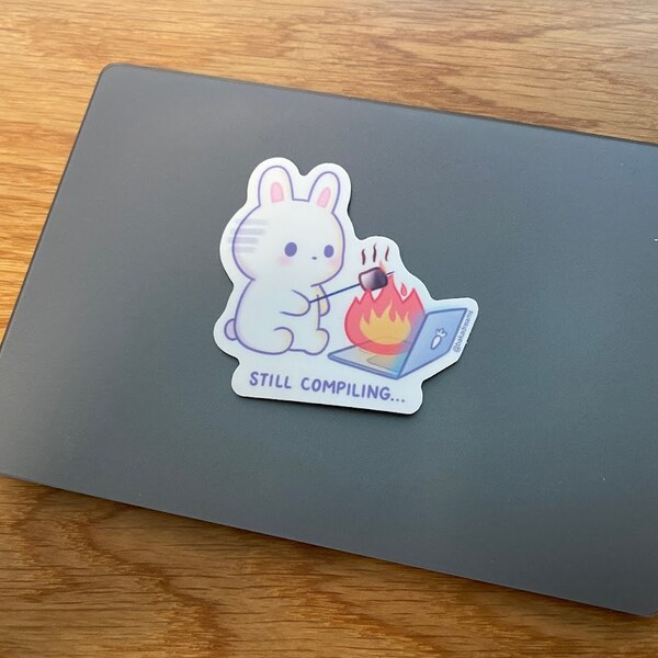Still Compiling Bunny Programmer Humor Vinyl Sticker, Software Developer Gift, Cute Tech Coding ...