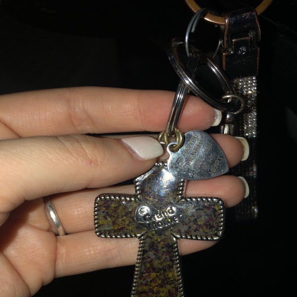 Keychain Cross, Dried Flower Petal Cross, Cross Keepsake, Funeral ...