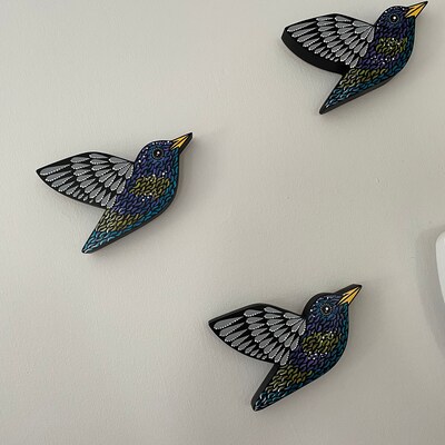 Starling Bird Wall Hanging Set of 3 Miniature Birds Wooden Bird Wall ...