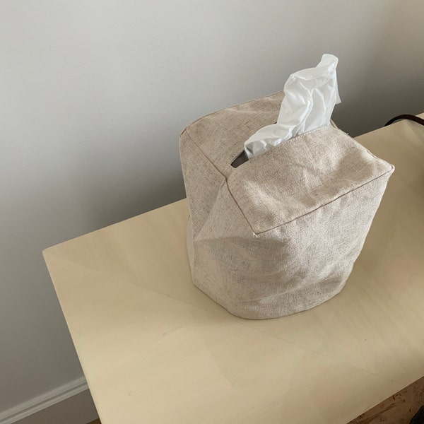 Tissue Cover Box, Linen Fabric Tissue Cover With Cotton Muslin Lining ...