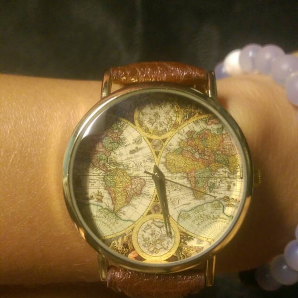 Antique World Map Watch Cartography Travel Gift Ladies Watch Men's ...
