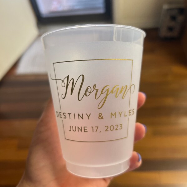 Custom Wedding Shatterproof Cups, Monogrammed Cups, Frosted Plastic ...