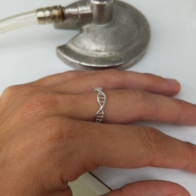 925 Sterling Silver Double Helix DNA Structure Open Ring - Etsy