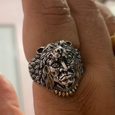 Native American Chief Ring in Sterling Silver 925 and 10k Gold Fillings ...