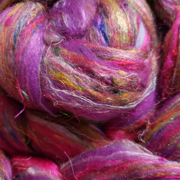 CLEARANCE ROVING Glorious Purple Pink Merino Silk Spinning Weaving ...