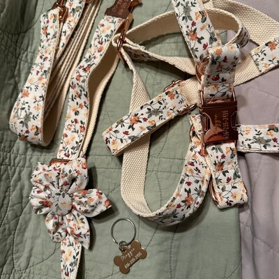 Blue Plaid Personalised Dog Harness, Handmade Harness Collar and Leash ...