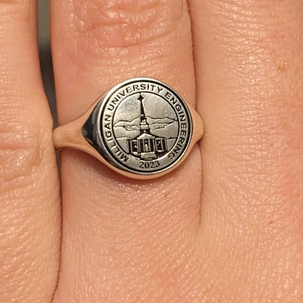 Sterling Silver Graduation Ring: Custom School Emblem, Class Ring - Etsy