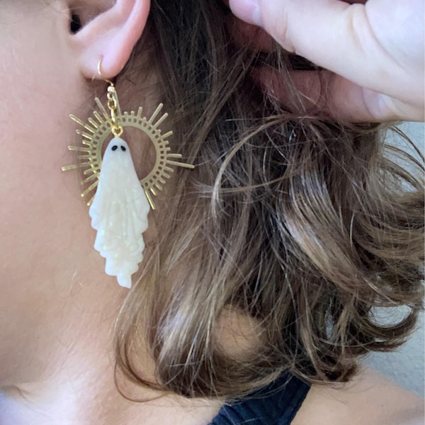 THE ORIGINAL Gold and Opalescent Ghost Earrings | Halloween | Polymer ...