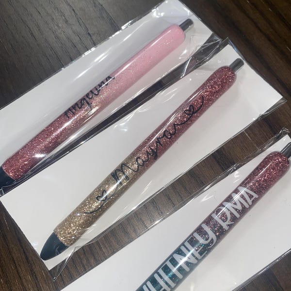 Personalized Epoxy Glitter Black Ink Pen: Refillable - Etsy